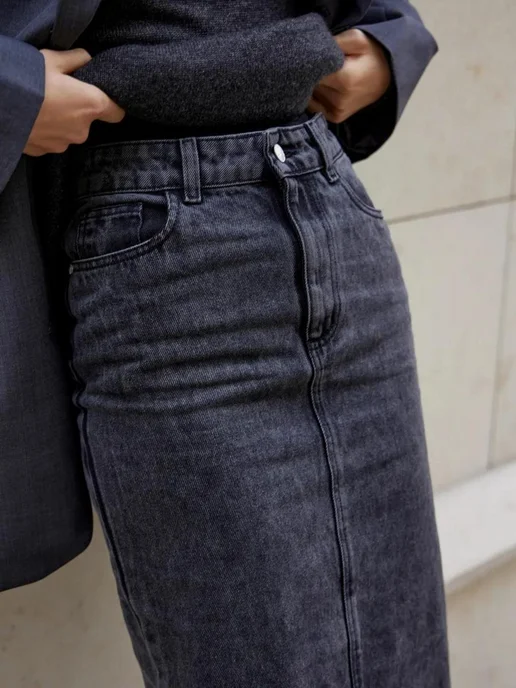 Юбка джинсовая длинная с разрезом A1FA