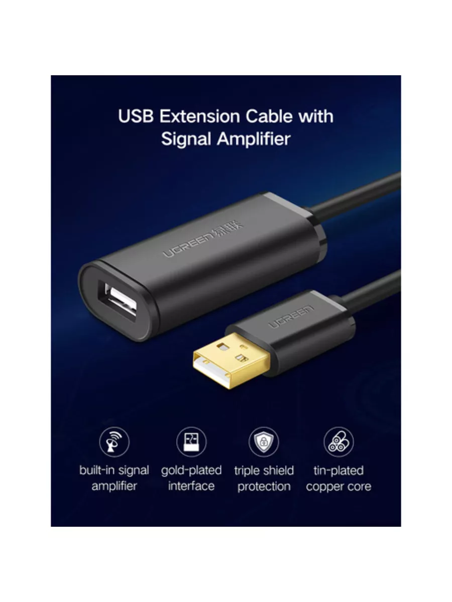 US121 10321 USB 2.0 Active Extension Cable 10m UGREEN 183412486 1 938 Wildberries